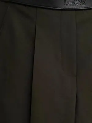 Loewe Pleated Wool Trousers With Leather Trim - Green