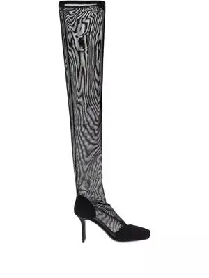 COURREGES Square-toe Mesh Thigh Boots - Black