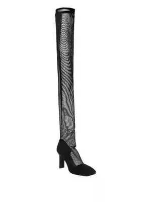 COURREGES Square-toe Mesh Thigh Boots - Black