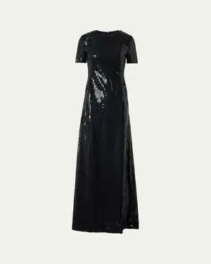 Akris Short-Sleeve Corded Sequin Gown - Black