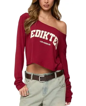 EDIKTED Off Shoulder Top - Burgundy