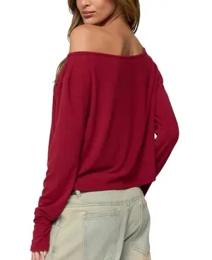 EDIKTED Off Shoulder Top - Burgundy