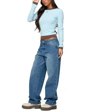 EDIKTED Contrast Layered Long Sleeve T-shirt - Light Blue