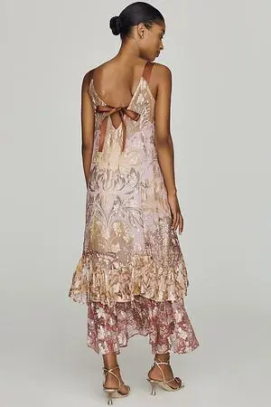 Anthropologie Tie-back Ruffle-hem Midi Dress - Pink Pattern