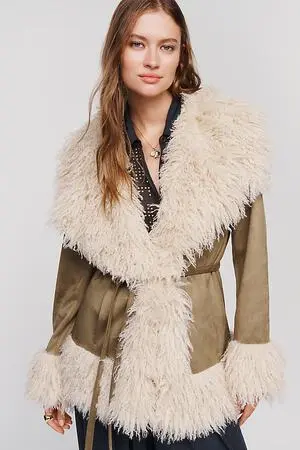 Maeve Belted Faux Fur Coat Jacket