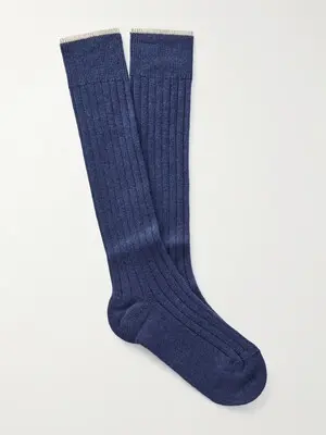 Brunello Cucinelli Ribbed Cashmere Socks - Blue