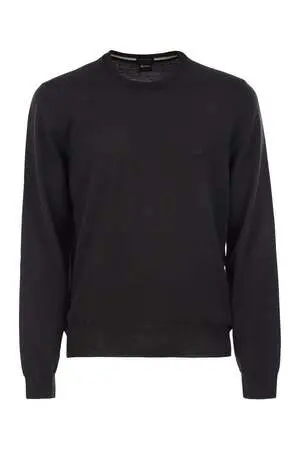 BOSS Regular Fit Virgin Wool Jumper With Embroidered Logo - Black