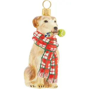JOY TO THE WORLD COLLECTIBLES Yellow Lab In Scarf Glass Ornament - Red Multi