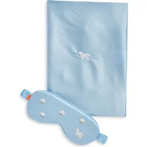 LOST PATTERN Embroidered Satin Pillowcase & Sleep Mask Set - Blue