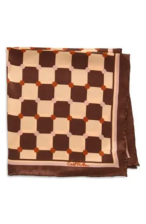 LOST PATTERN Checkerboard Silk Pocket Square - Coffee