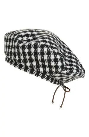 LOST PATTERN Houndstooth Beret Black