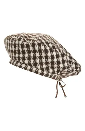 LOST PATTERN Houndstooth Beret - Mocha