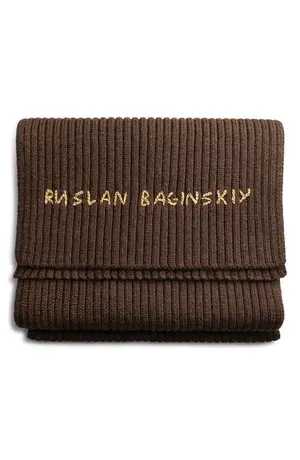 Ruslan Baginskiy Monogram Embroidered Merino Wool Scarf - Brown