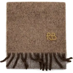 Ruslan Baginskiy Monogram Embroidered Wool Blend Scarf - Beige
