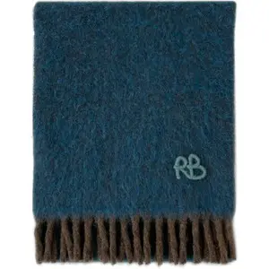 Ruslan Baginskiy Monogram Embroidered Wool Blend Scarf - Blue