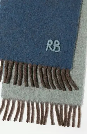 Ruslan Baginskiy Monogram Embroidered Wool Blend Scarf - Blue
