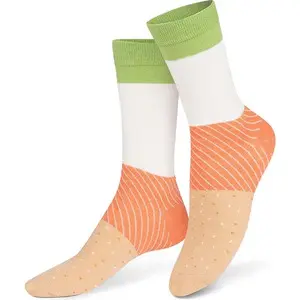 DOIY Salmon Bagel Crew Socks - Beige Multicolor