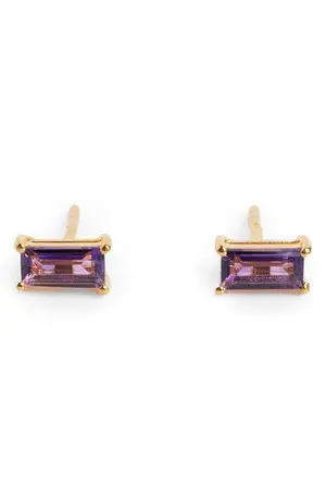LOCAL ECLECTIC Baguette-Cut Birthstone Stud Earrings February Natural Amethyst