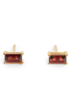 LOCAL ECLECTIC Baguette-Cut Birthstone Stud Earrings January Natural Garnet