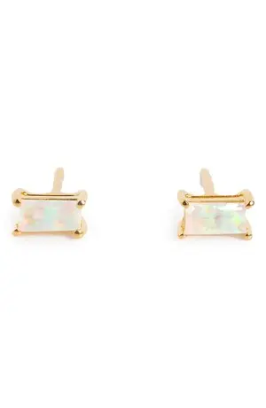 LOCAL ECLECTIC Baguette-cut Birthstone Stud Earrings - October Synthetic Opal
