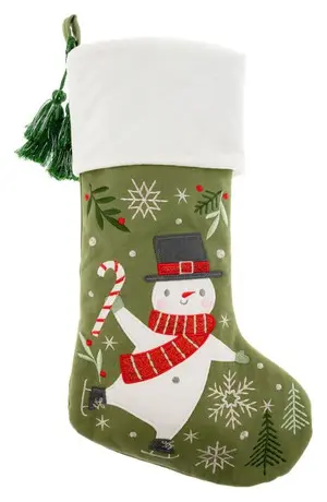 STEPHEN JOSEPH Embroidered Holiday Stocking Green Snowman