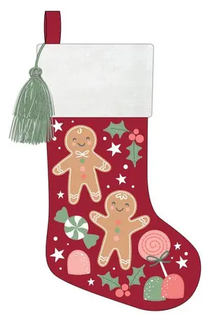 STEPHEN JOSEPH Embroidered Holiday Stocking Red Gingerbread Cookies
