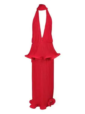 ROWEN ROSE Plunging-neck Pleated Gown