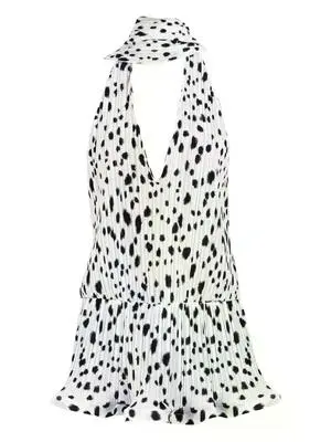 ROWEN ROSE Dalmatian-pattern Pleated Dress - White