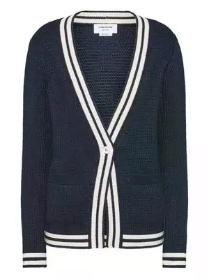 Thom Browne Tuck-stitch V-neck Cardigan - Blue