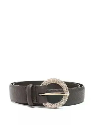 ORTIGNI Textured Embellished-buckle Leather Belt - Brown