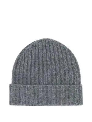 Boggi Milano Ribbed Cashmere Beanie - Grey