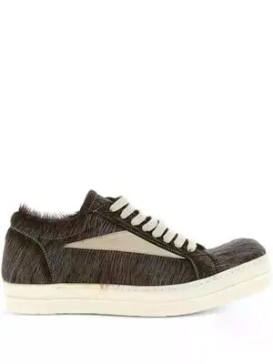 Rick Owens Leather Fur-appliqué Sneakers