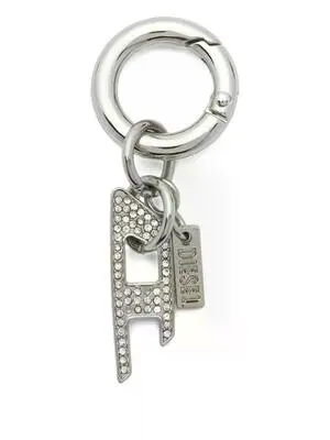 Diesel Rhinestone Charm Keyring - Silver
