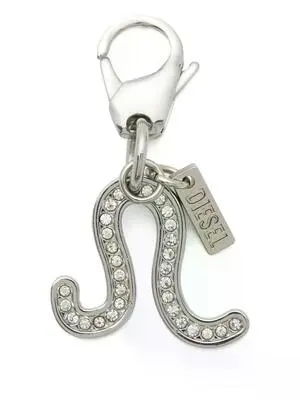 Diesel Rhinestone Charm Keyring - Silver