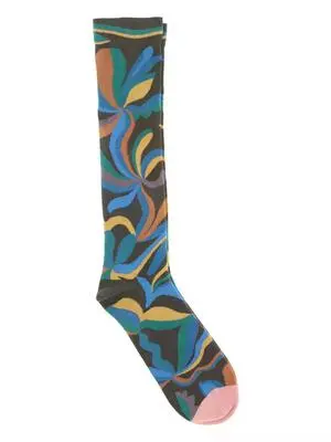 LA MAISON Abstract Floral Knee-high Socks - Black