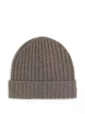 Boggi Milano Ribbed Cashmere Beanie Hat - Brown
