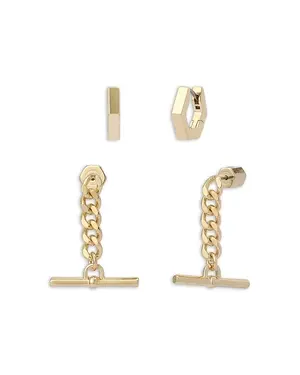 ALLSAINTS Signature Hexagon Hoop & Chain Drop Earrings Set - Gold