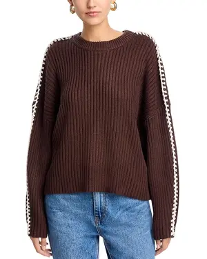 Elan Ribbed Blanket Stitch Sweater - Brown