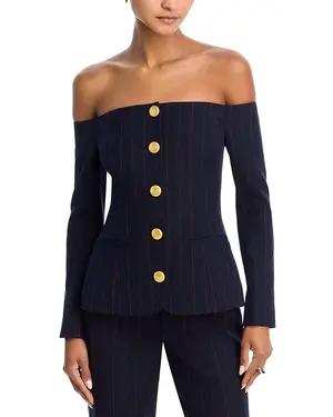 L'Agence Alice Off-shoulder Pinstripe Blazer