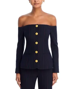 L'Agence Alice Off-shoulder Pinstripe Blazer