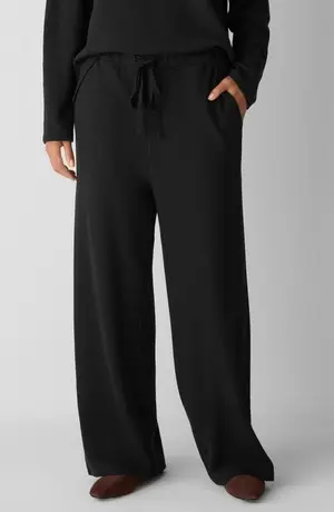 Eileen Fisher Organic Cotton Blend Ankle Wide Leg Drawstring Pants - Black