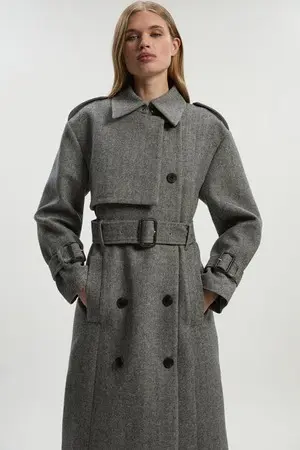 Karen Millen Herringbone Tailored Maxi Coat