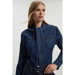 Karen Millen Denim Pussybow Blouse
