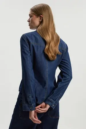 Karen Millen Denim Pussybow Blouse