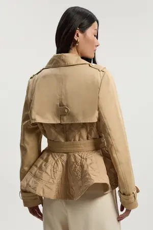 Karen Millen Quilted Padded Peplum Short Trench Coat