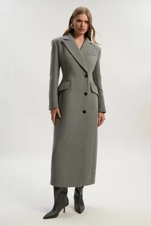 Karen Millen Wool Blend Tailored Maxi Coat - Grey Marl