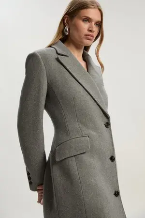 Karen Millen Wool Blend Tailored Maxi Coat - Grey Marl