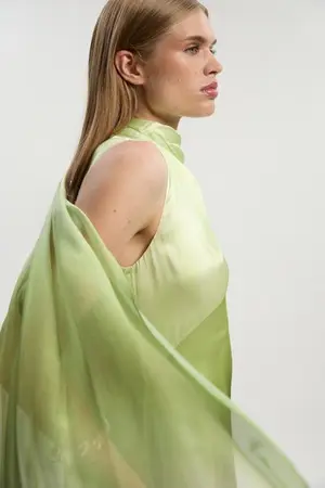 Karen Millen Ombre Satin Cape Midi Dress