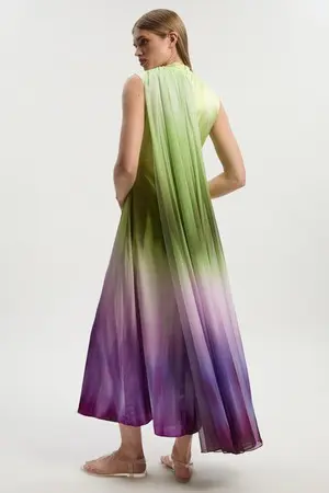 Karen Millen Ombre Satin Cape Midi Dress