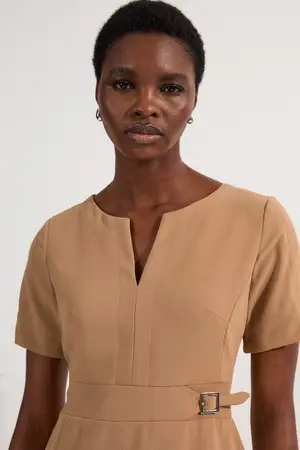 Karen Millen Military Pleat Mini Dress - Camel